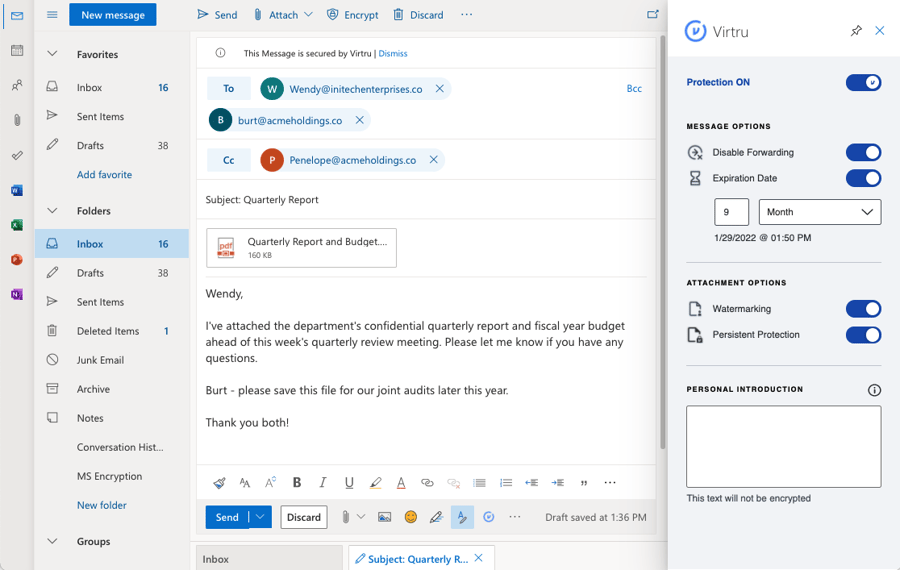 Virtru Outlook Email Add-in
