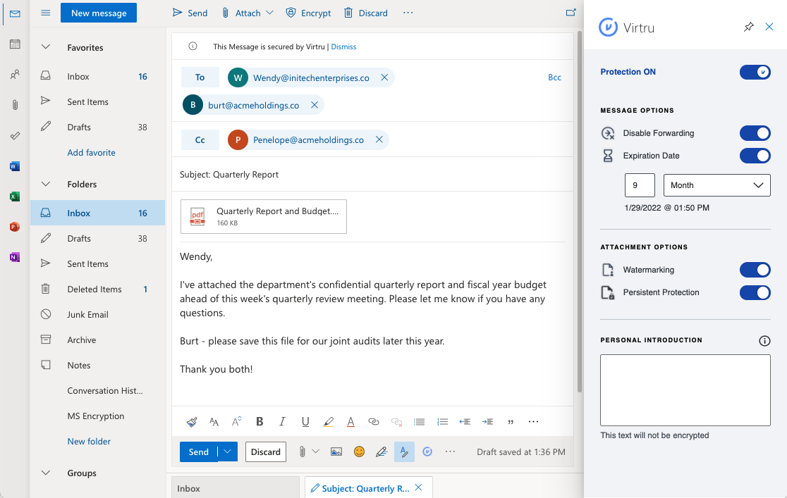 Virtru Outlook Email Add-in